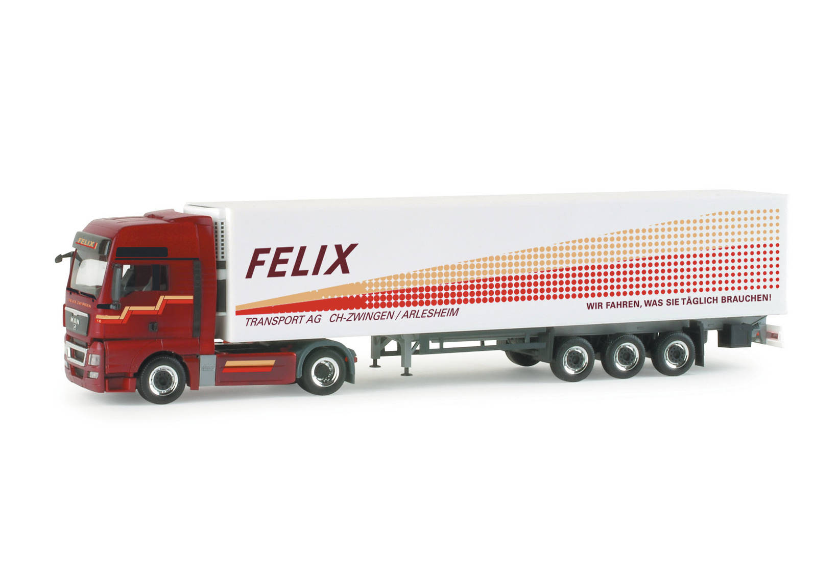 Herpa MAN TGX XXLrefrigerated box semitrailer "Felix" (CH) 155694