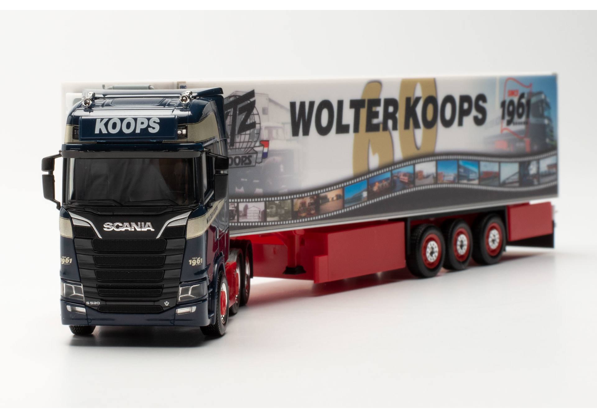 Herpa Scania CS 20 high roof 6×2 refrigerated box semitrailer “Wolter ...