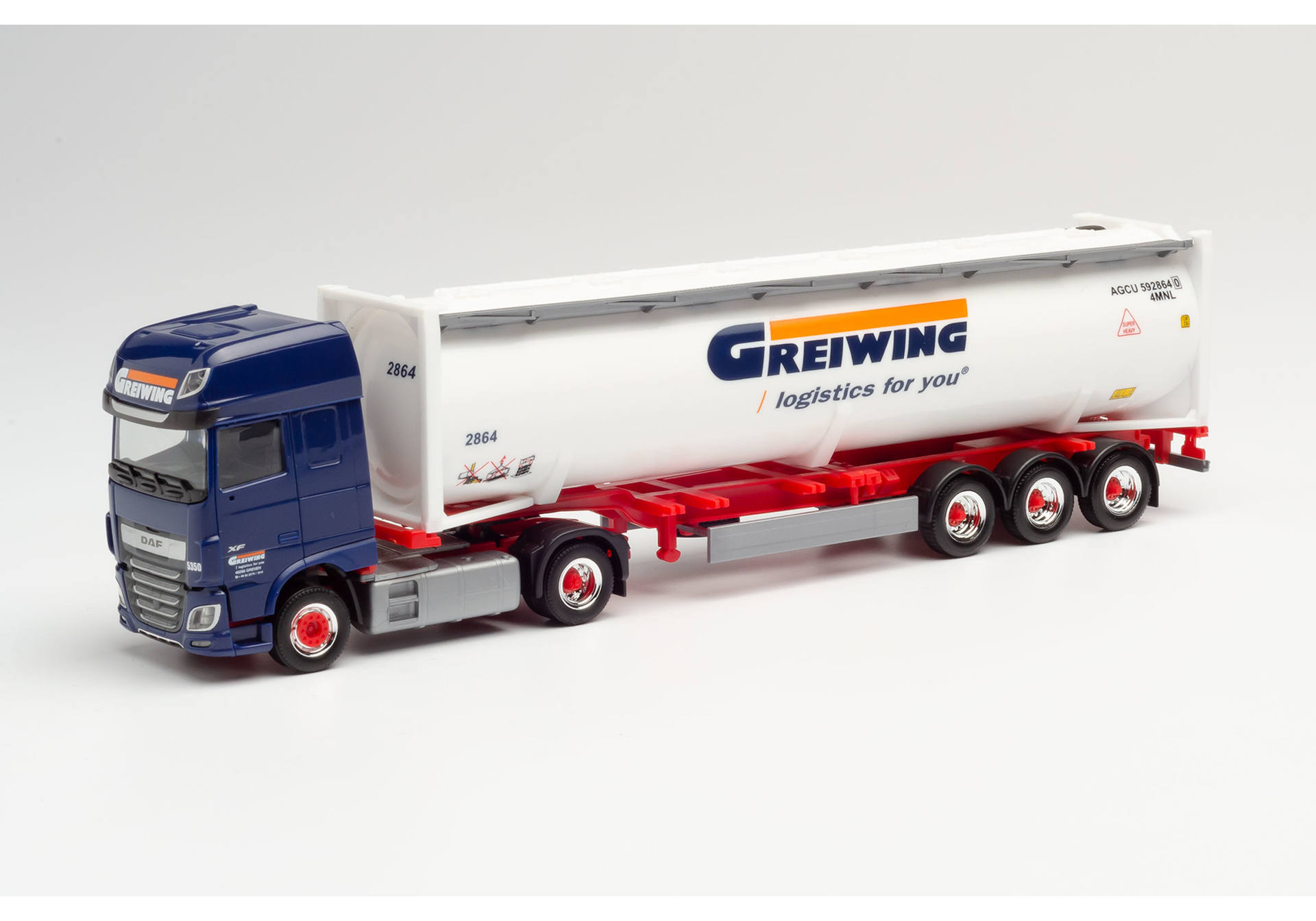Herpa DAF XF SSC pressurized silo container semitrailer “Greiwing” 312004