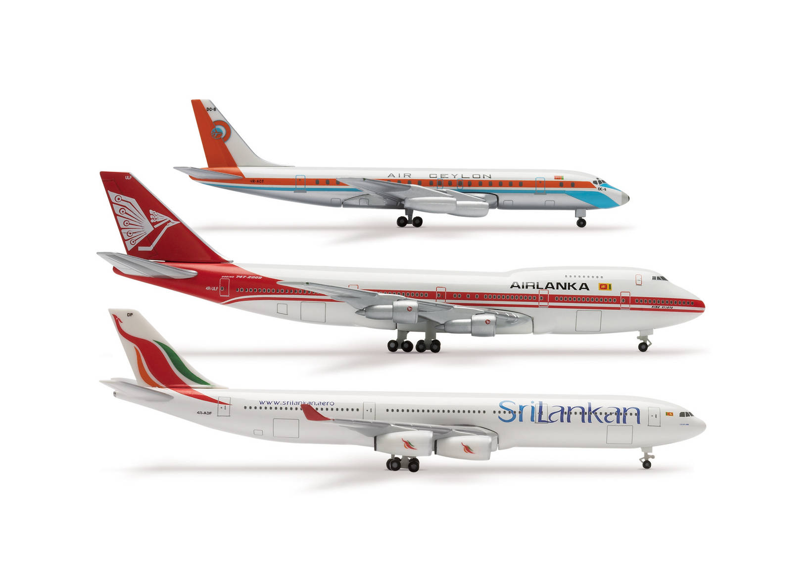 Herpa SriLankan Heritage Set (Air Ceylon DC-8 / Air Lanka 747-200 / SriLankan A340-300) 516785