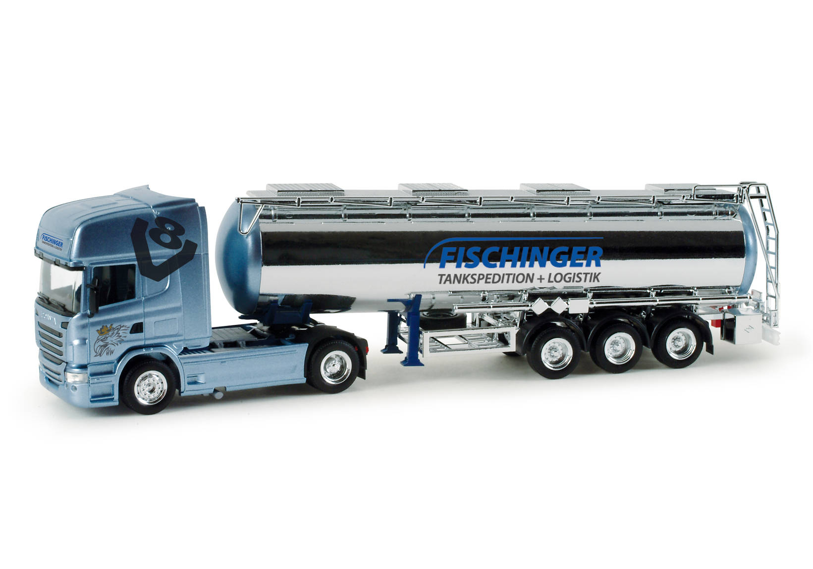 Herpa Scania R 09 TL chrome-plated semitrailer "Fischinger" 158244