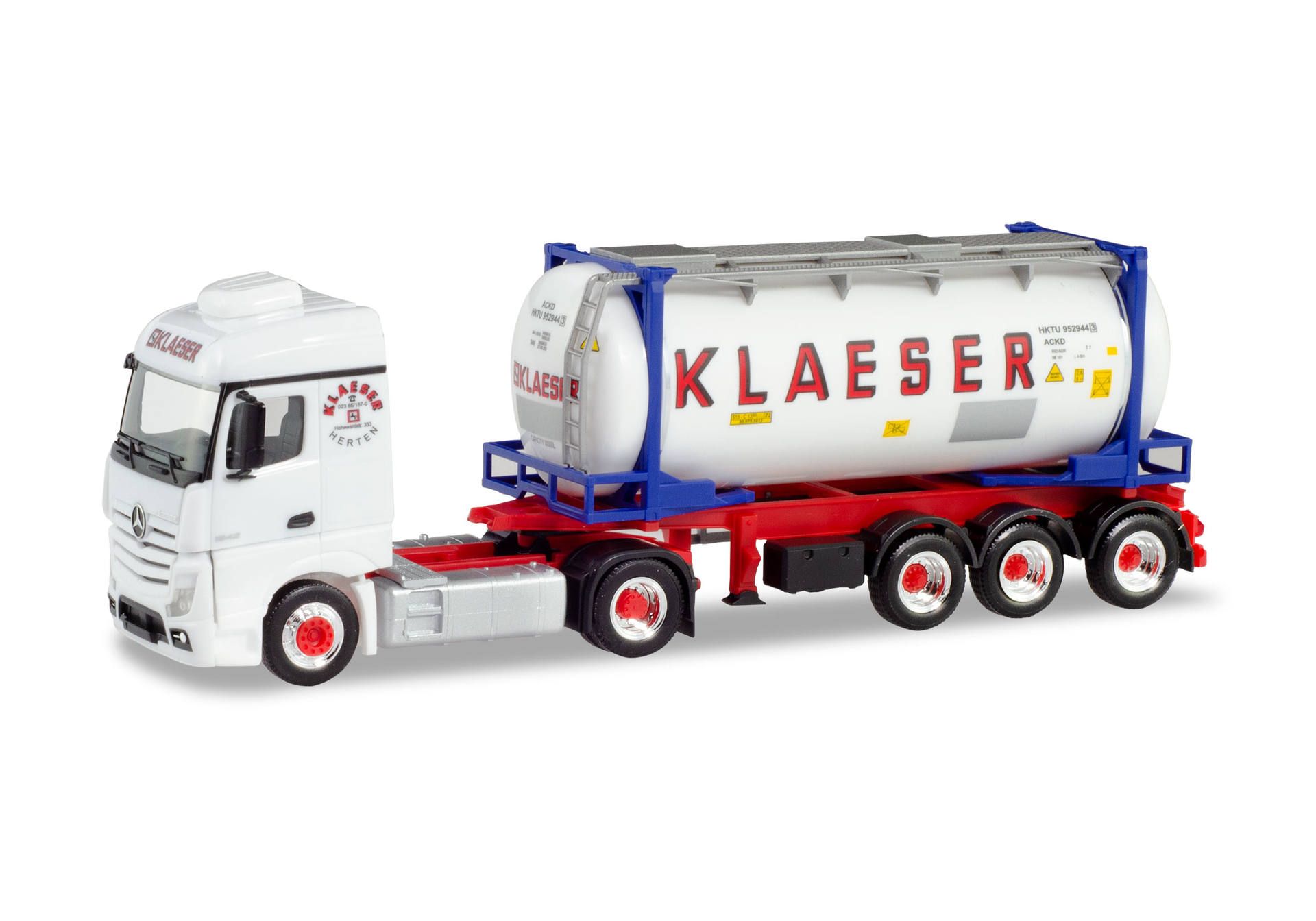 Herpa Mercedes-Benz Actros Aero tank semitrailer 20ft. "Klaeser ...