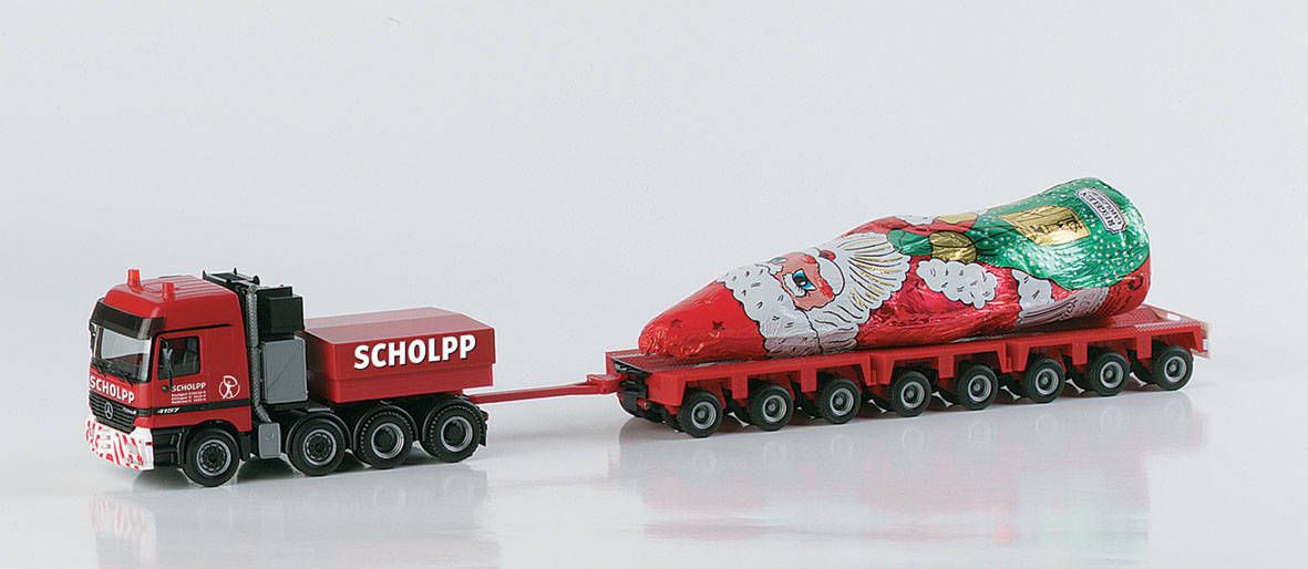 Herpa Mercedes-Benz Actros Titan lowboy flatbed trailer with load "Scholpp" 148528