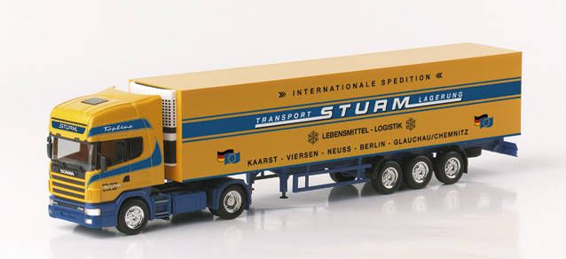Herpa Scania 144 TL refrigeated box semitrailer "Sturm" 149228