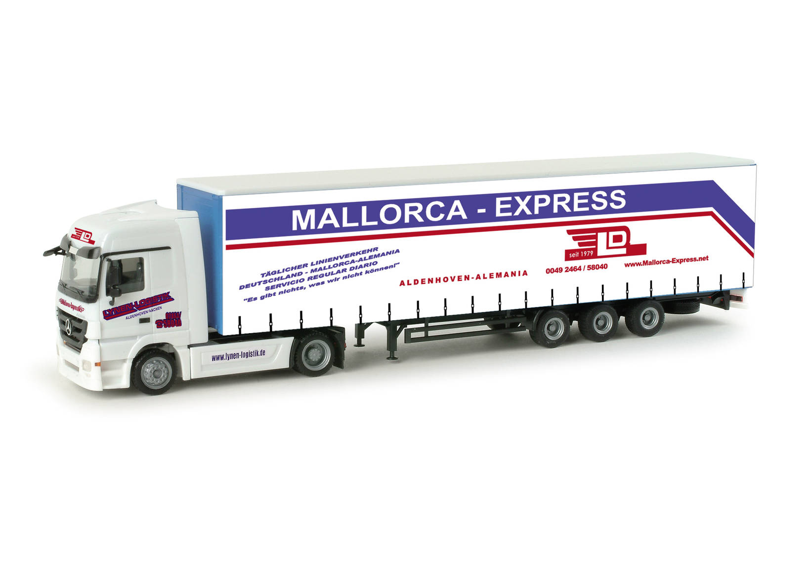 Herpa Mercedes-Benz Actros LH Lowliner semitrailer "Lynen / Mallorca Express" 157124