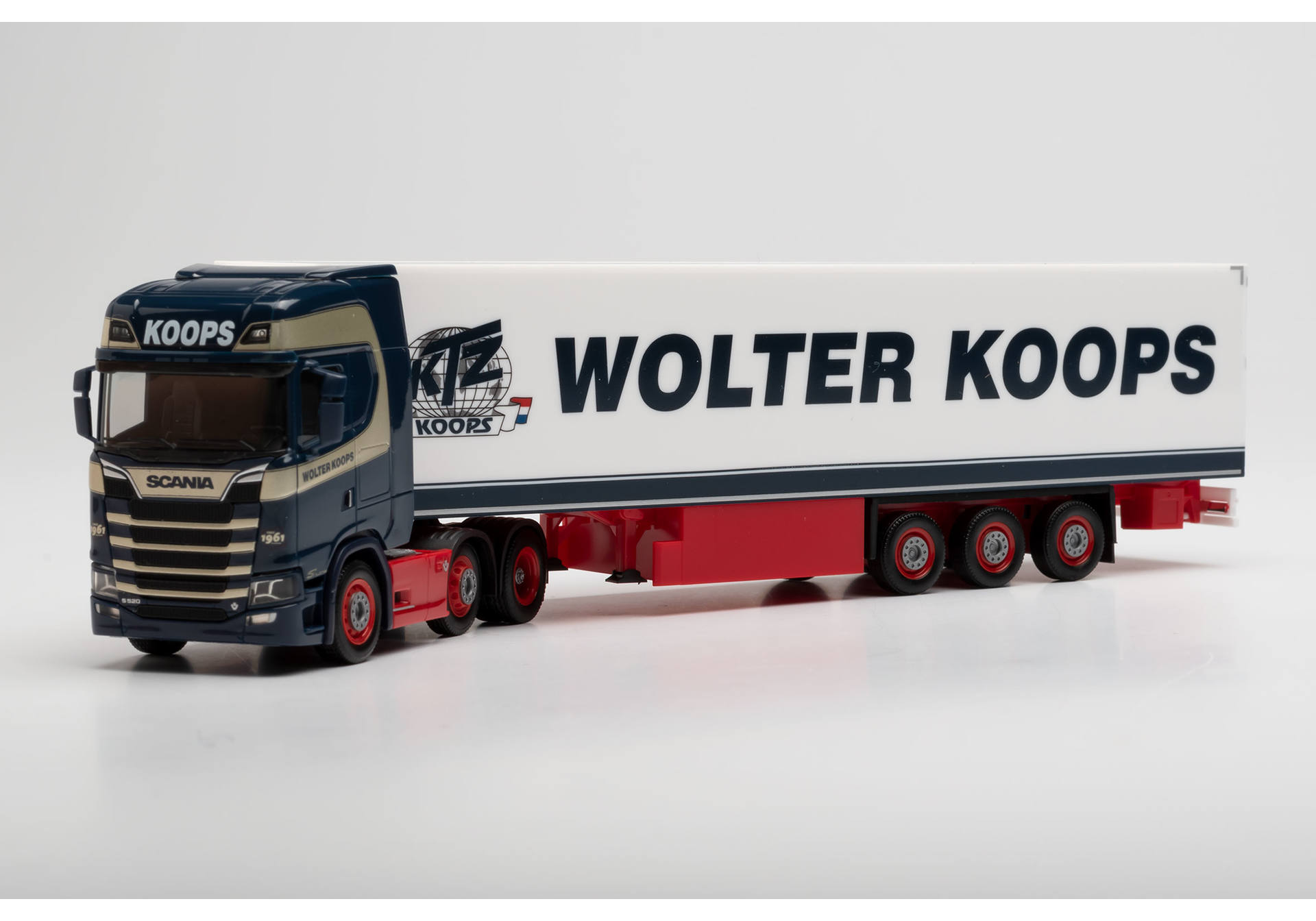 Herpa Scania CS 20 HD 6x2 refrigerated box semitrailer „Wolter Koops ...