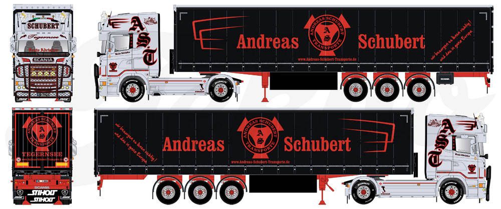 Herpa Scania R TL curtain canvas semitrailer "Andreas Schubert ...