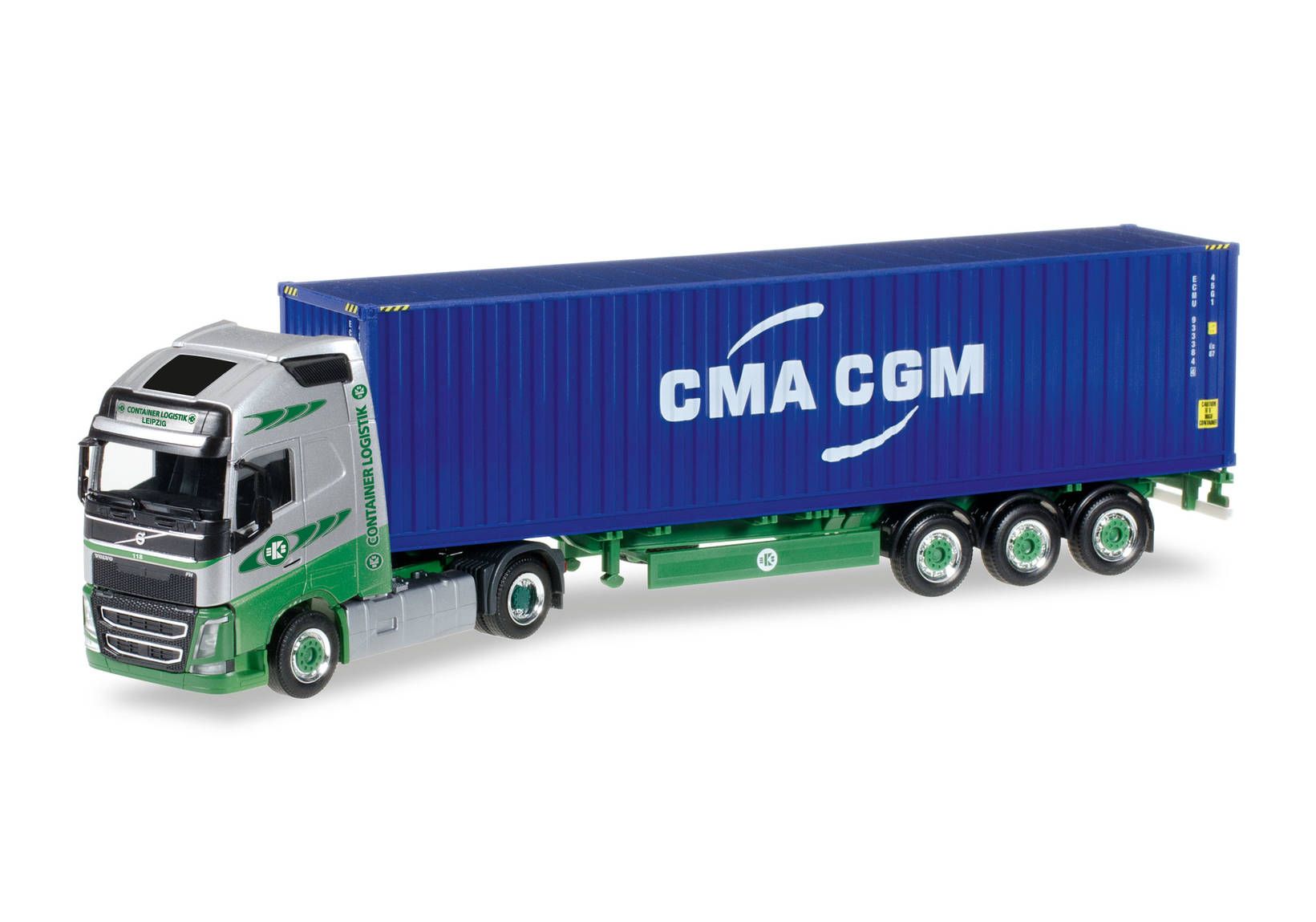 Herpa Volvo FH Gl. container semitrailer "EKB Container Logistik / CMA ...