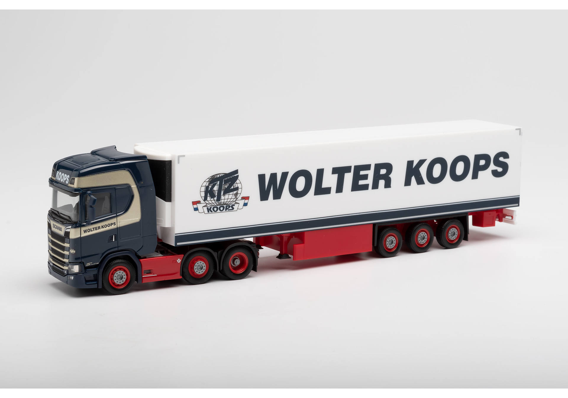 Herpa Scania CS 20 HD 6x2 refrigerated box semitrailer „Wolter Koops ...