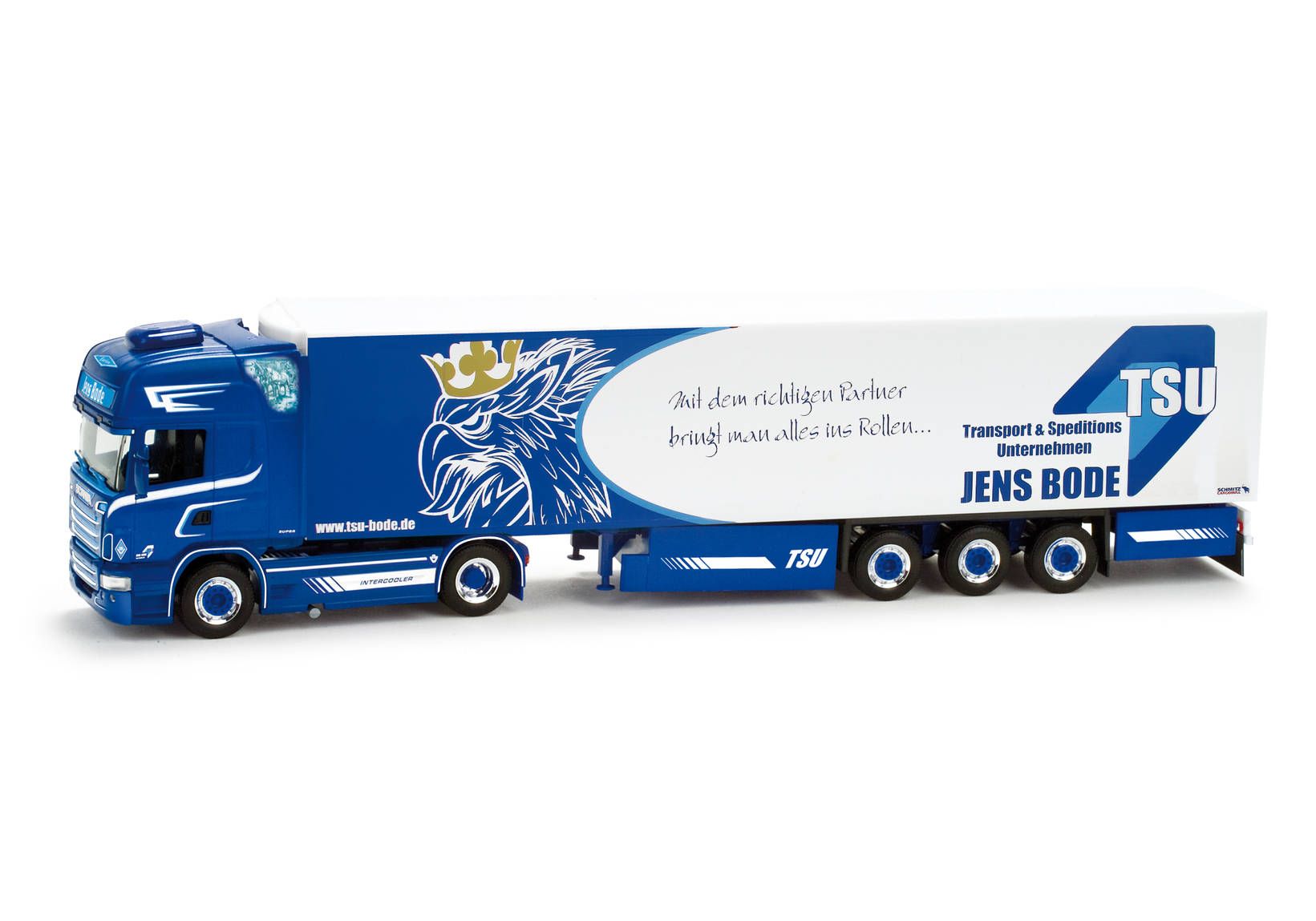 Herpa Scania R TL refrigerated box semitrailer "TSU Bode" 158695
