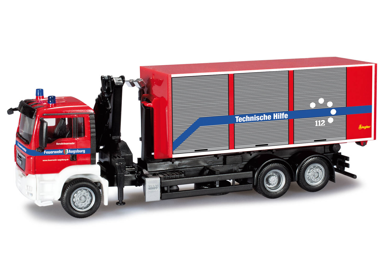 Herpa MAN TGS M with load handling system and crane "Augsburg fire ...